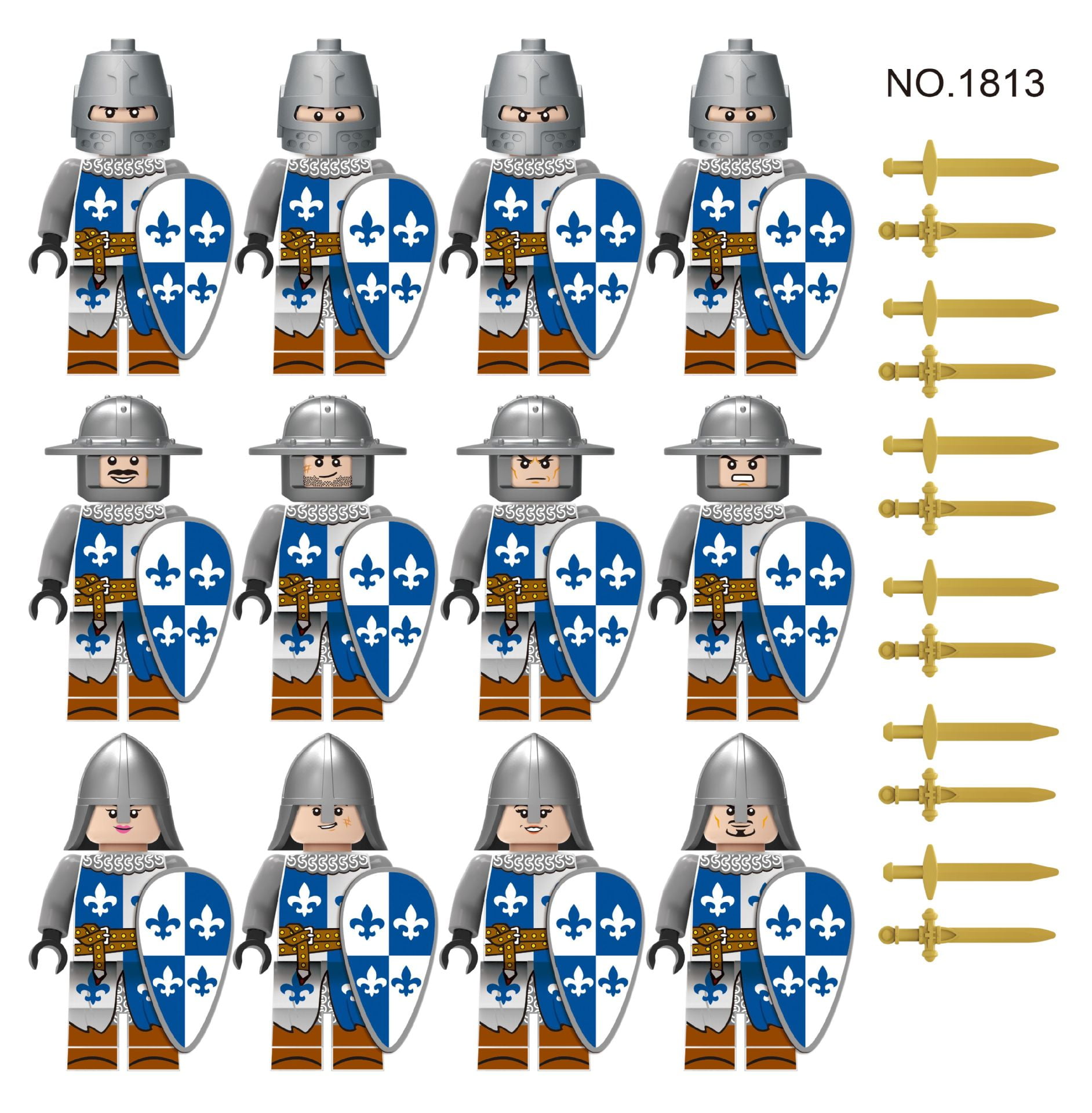 Building Block Soldier Minifigure Set of 12 , Medieval Army Soldier ...