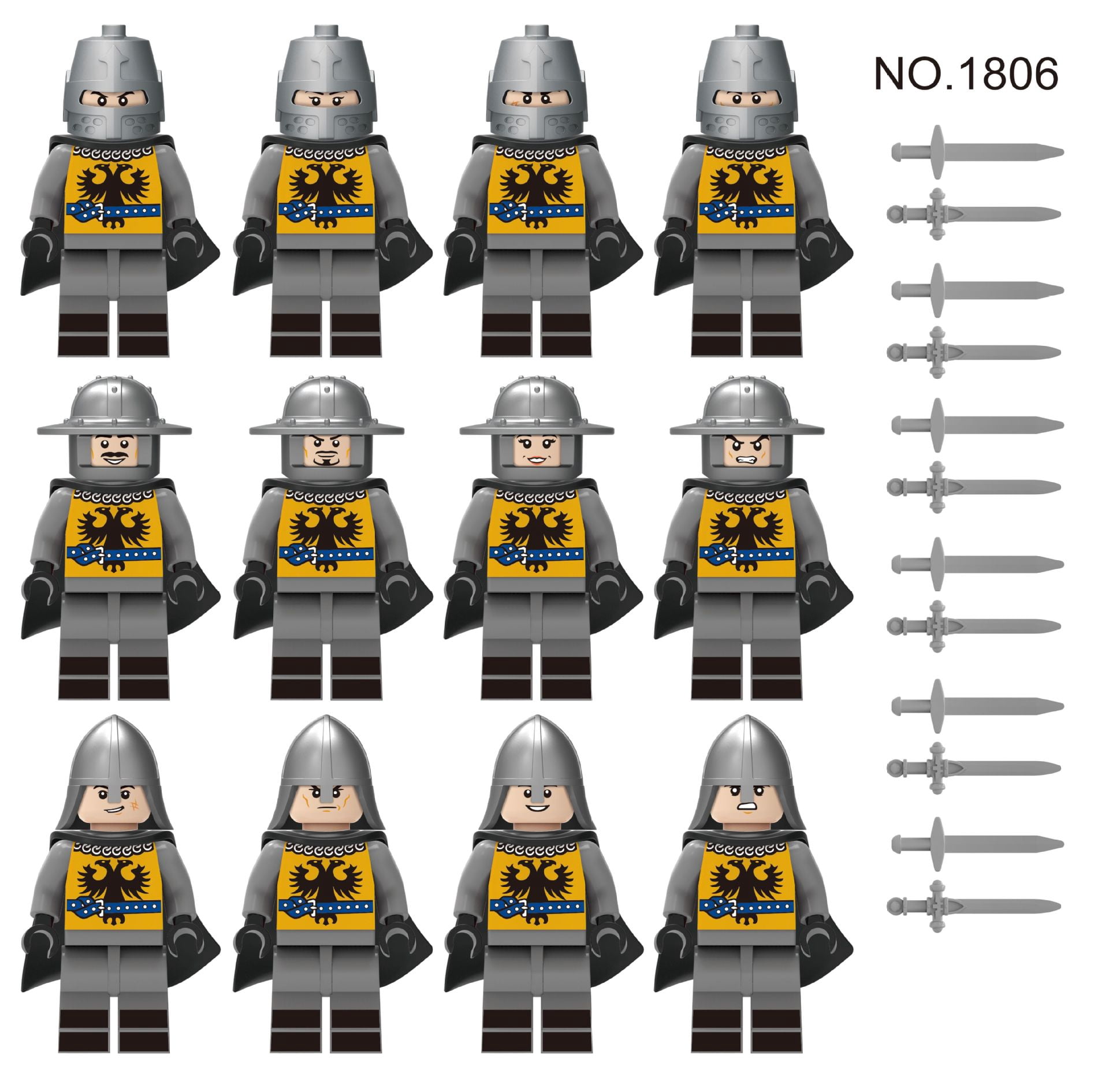 Building Block Soldier Minifigure Set of 12 , Medieval Army Soldier ...