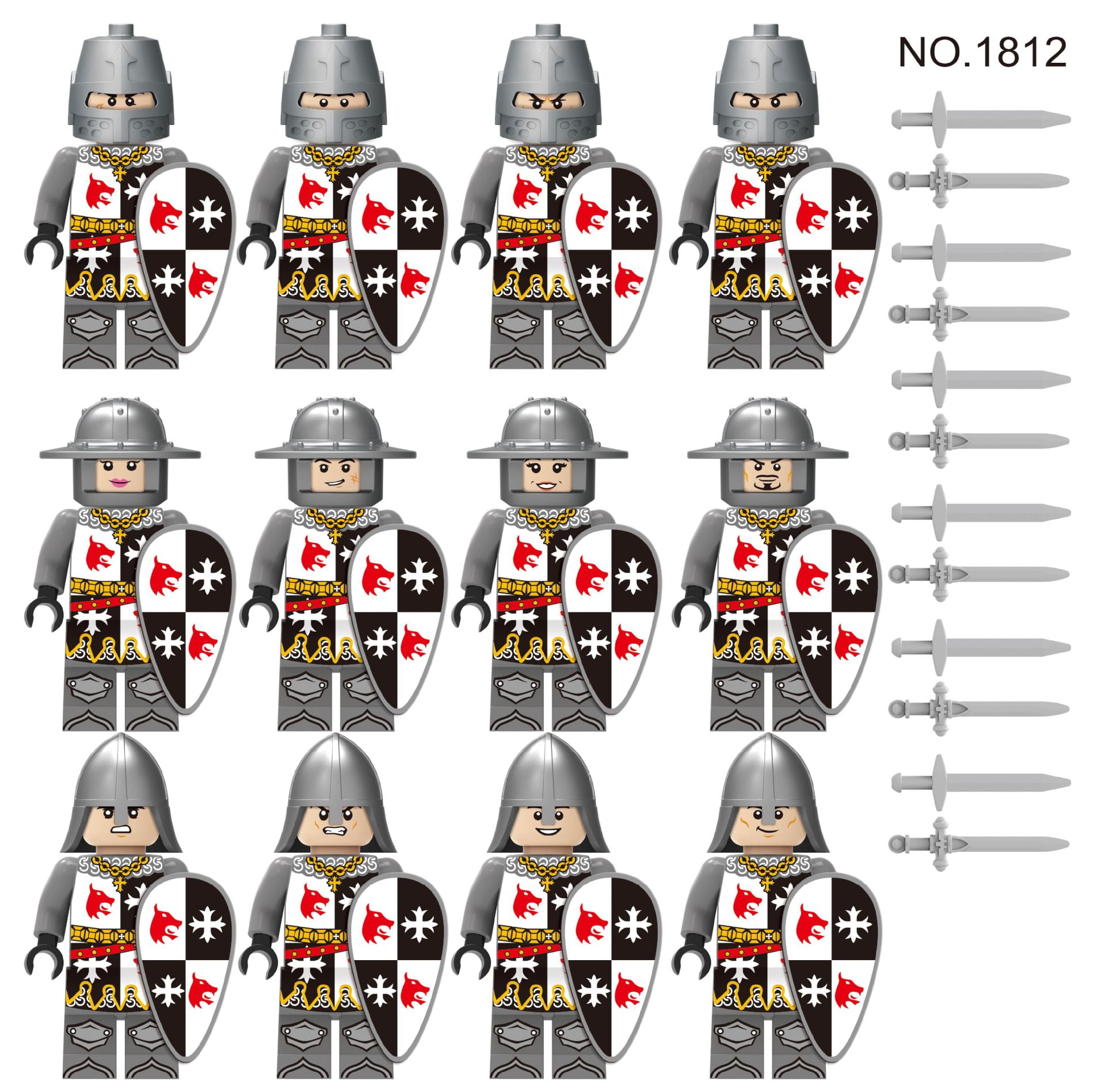 Building Block Soldier Minifigure Set of 12 , Medieval Army Soldier ...