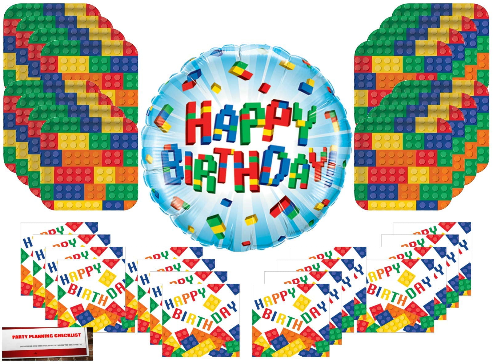 Building Blocks Birthday Party DHF10 Supplies Bundle Pack for 16 with ...