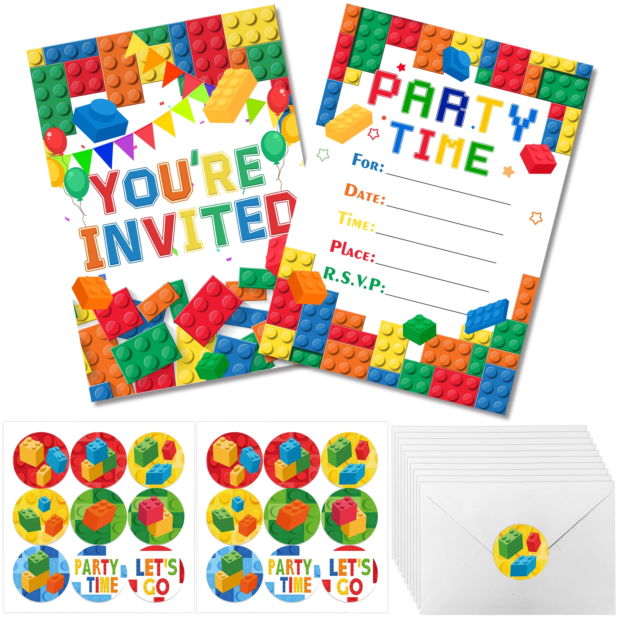 Building Blocks Birthday Party Invitations, Brick Party Invitation Card ...