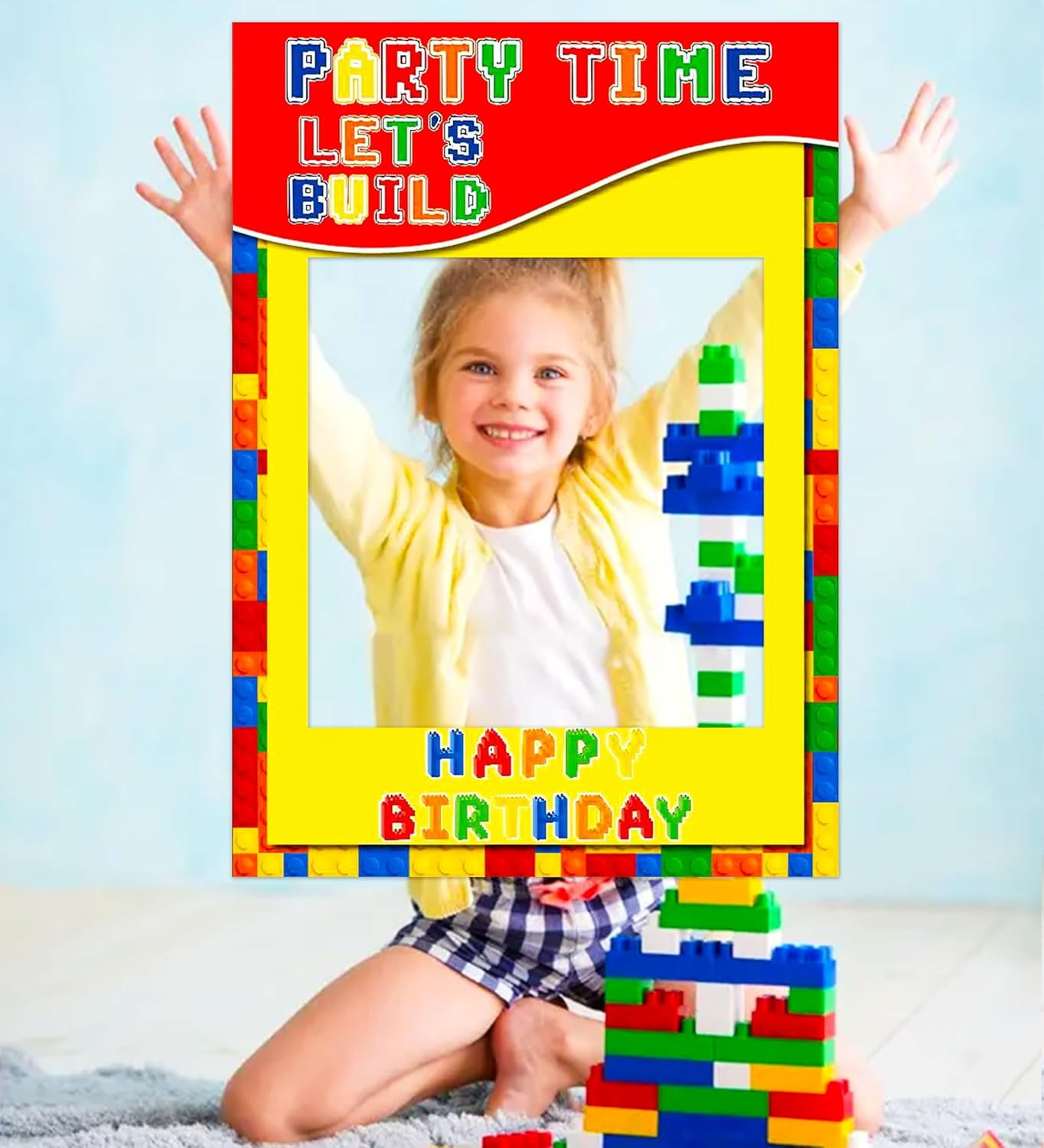Building Blocks Birthday Party Photo Booth Prop Frame - 1 Pack Party ...