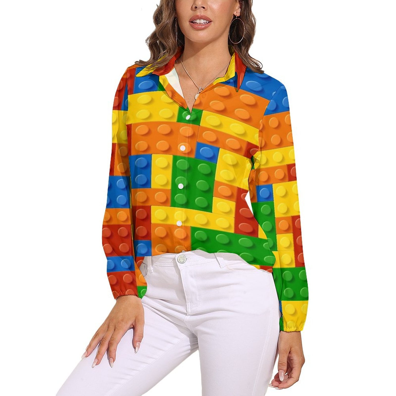 Building Blocks Construction Brick Long Sleeve Blouse Woman Streetwear ...