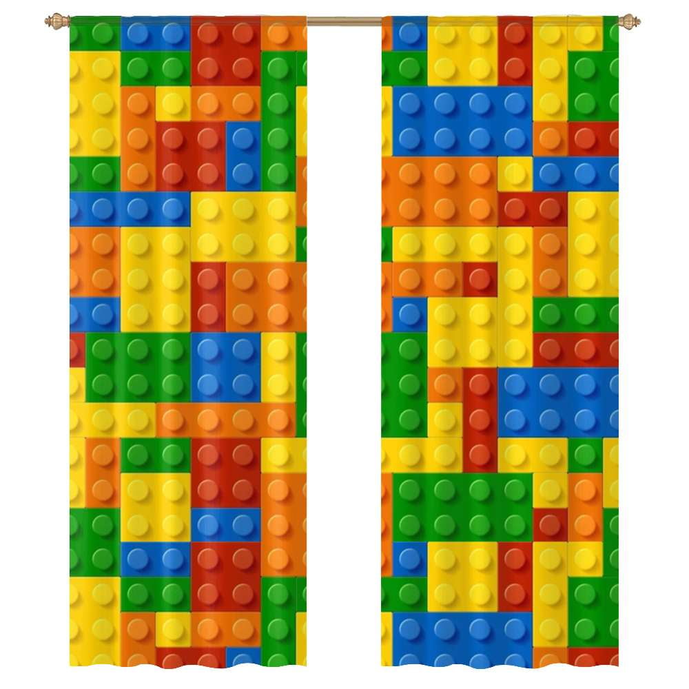Building Blocks Construction Brick Sheer Voile Curtain Window Tulle ...