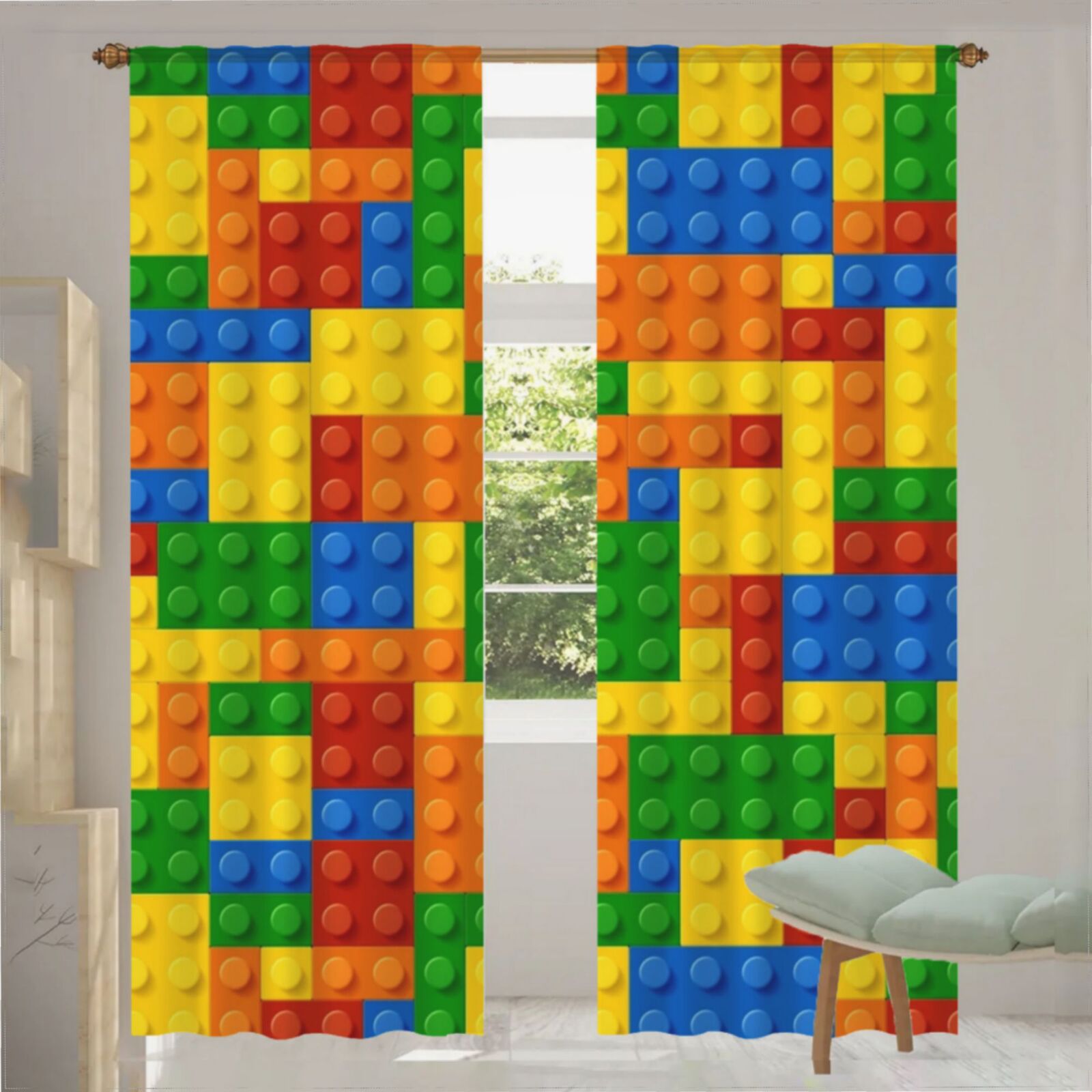 Building Blocks Construction Brick Sheer Window Curtains for Living ...
