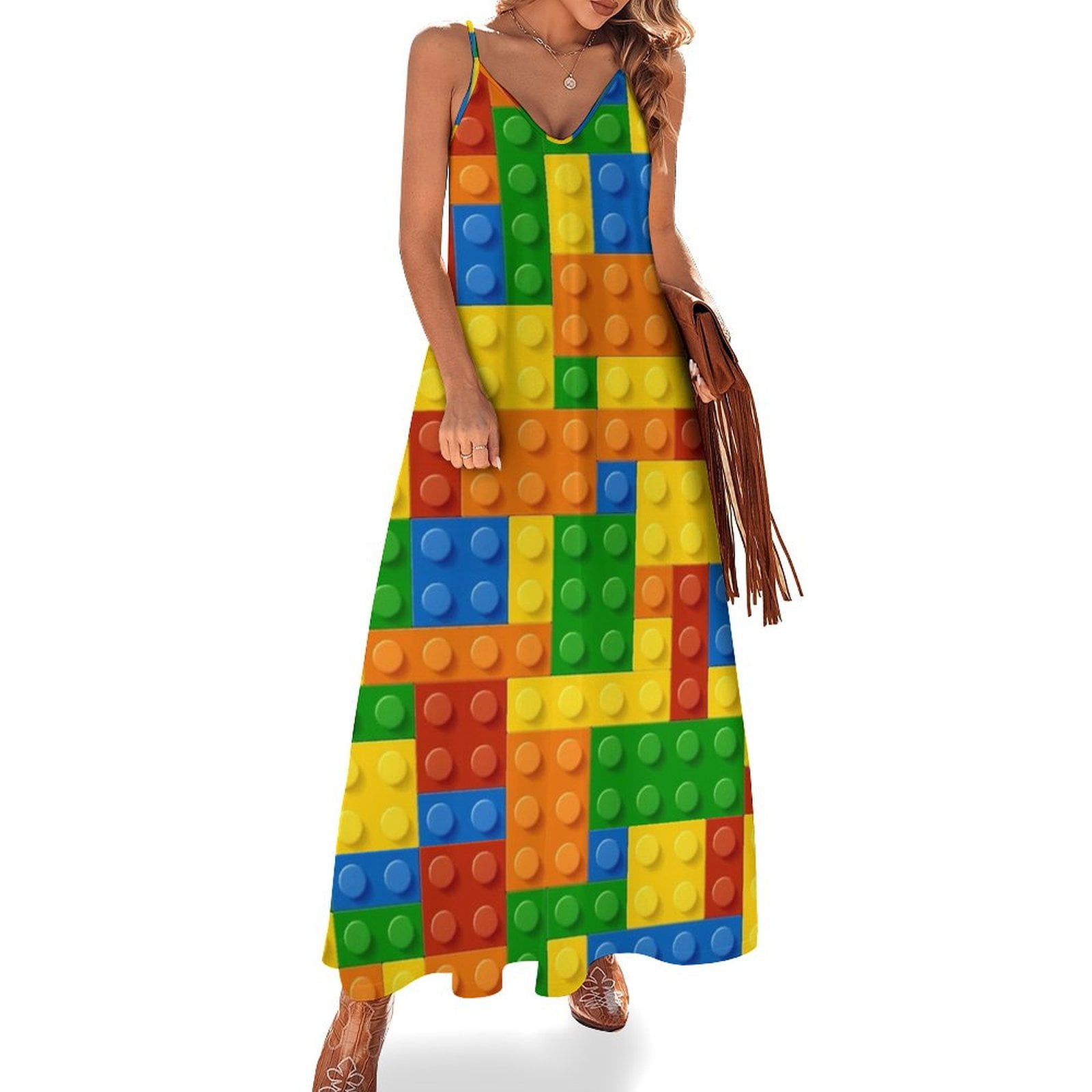 Building Blocks Construction Brick Sleeveless Dress Loose Women's Dress ...