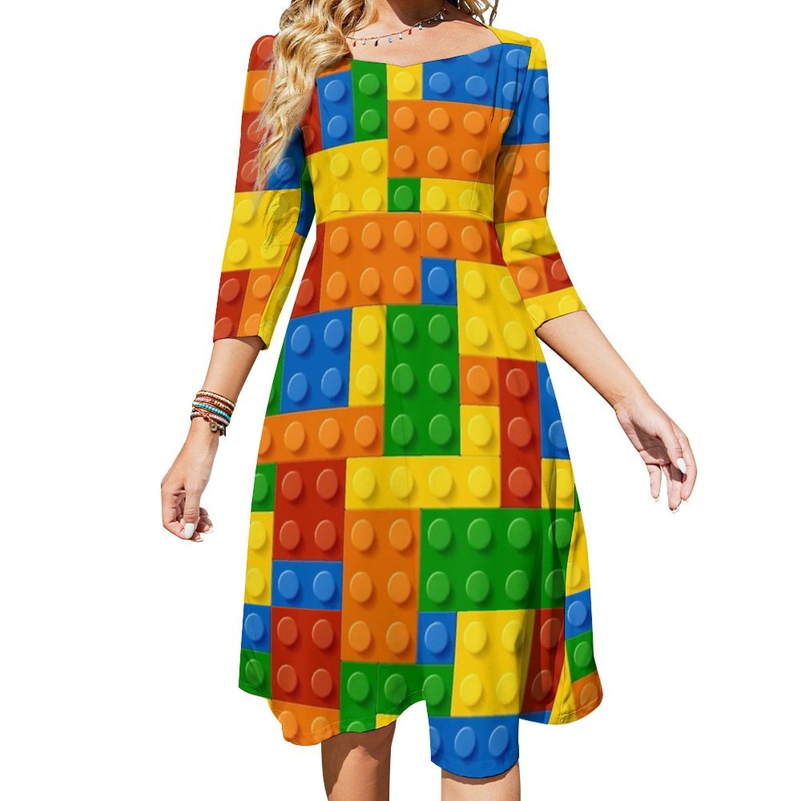 Building Blocks Construction Brick Sweetheart Knot Flared Dress Fashion ...