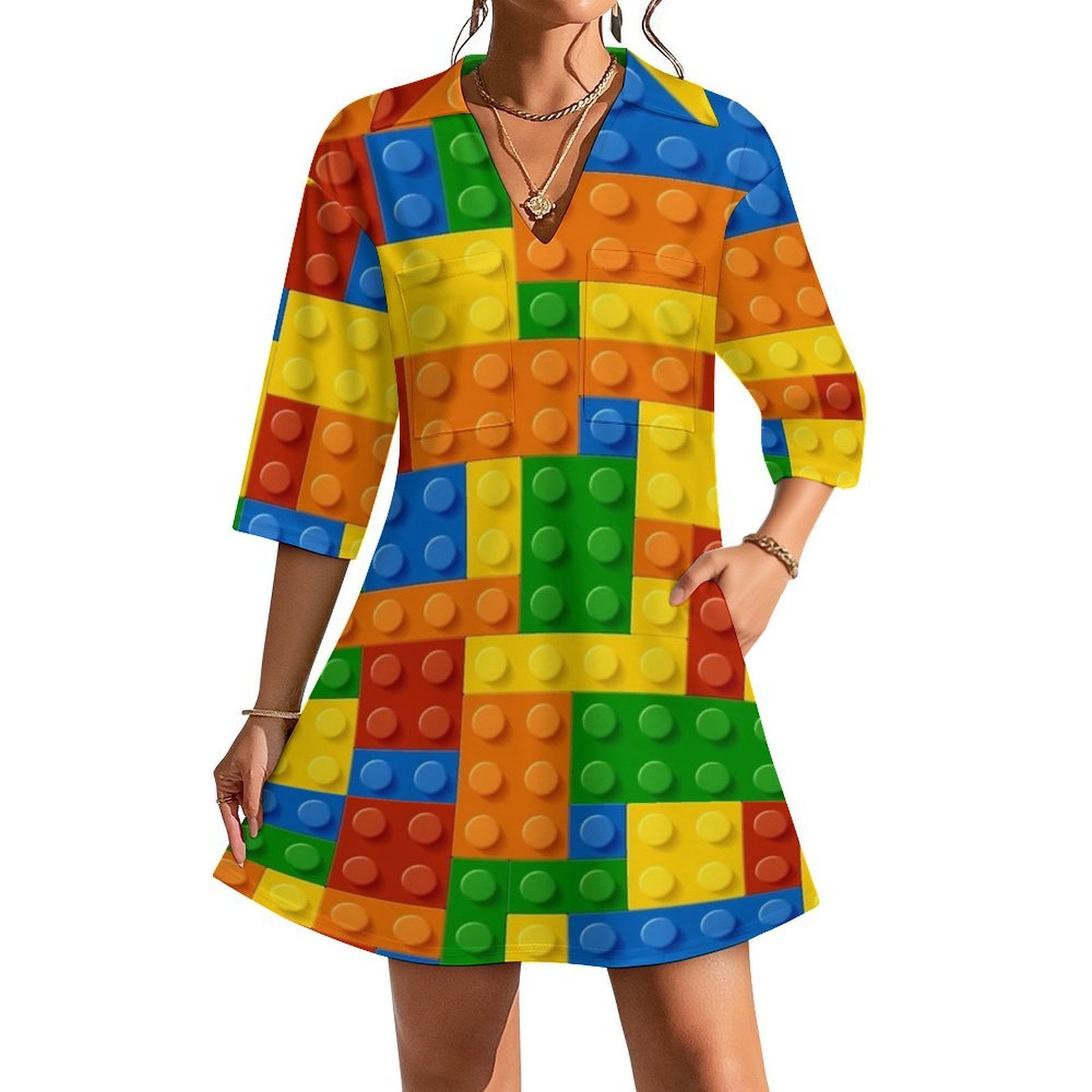 Building Blocks Construction Brick Womens Dress With Pockets Summer V ...
