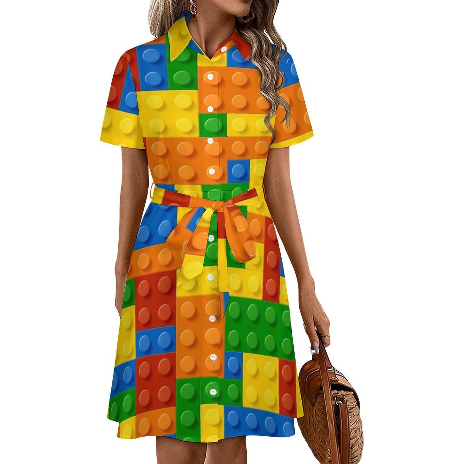 Building Blocks Construction Brick Womens Shirt Dresses Women'S Short ...