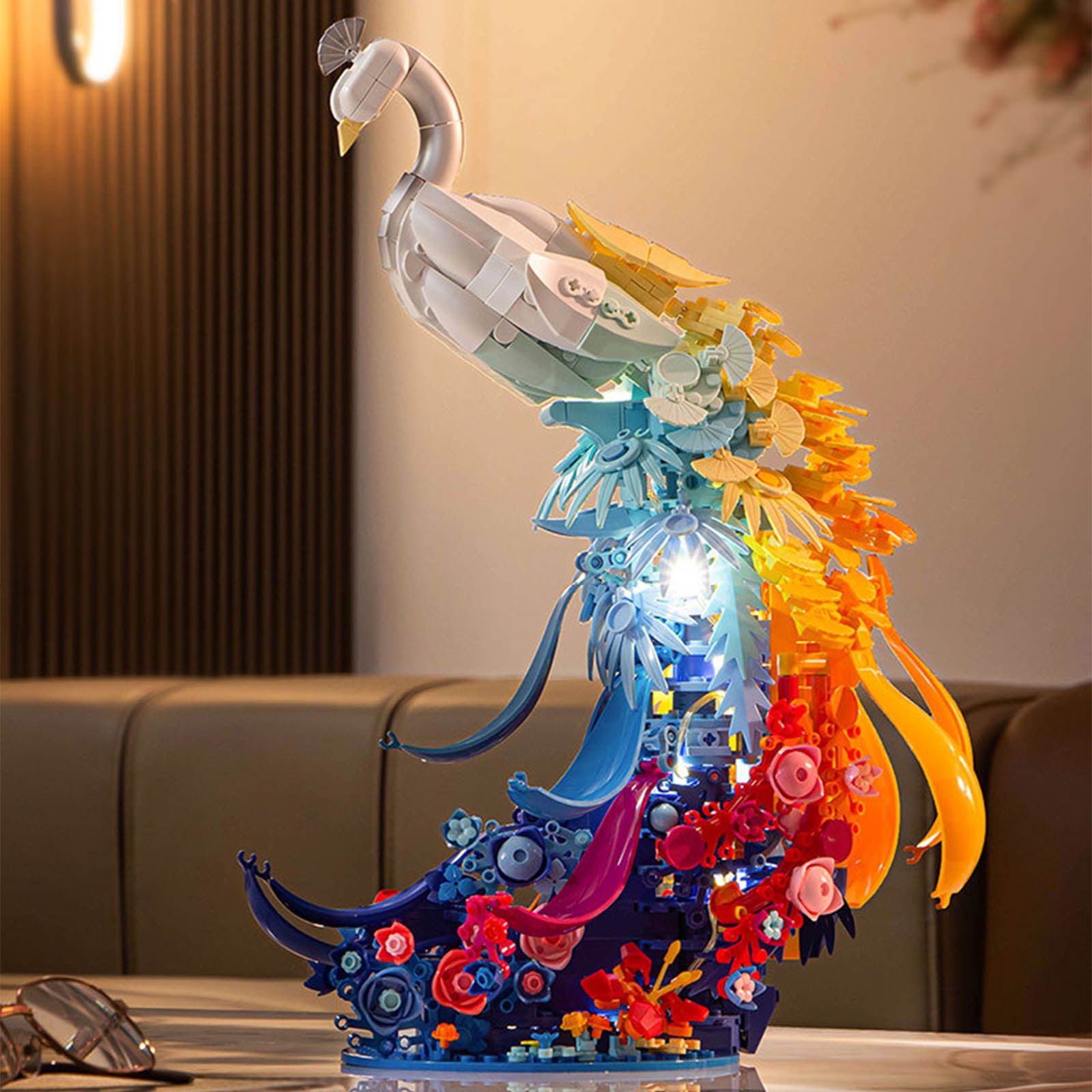 Building Blocks Flower Peacock Model with LED Lights Educational ...