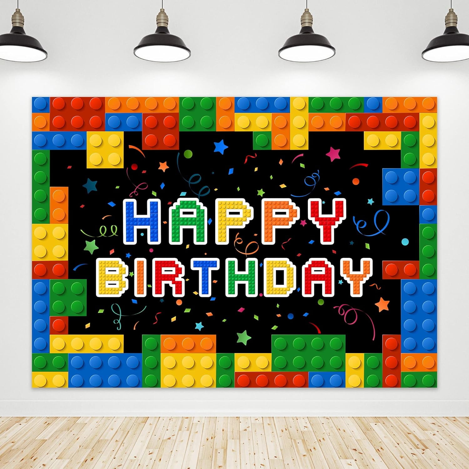 Building Blocks Happy Birthday Backdrop Party Colorful Construction ...