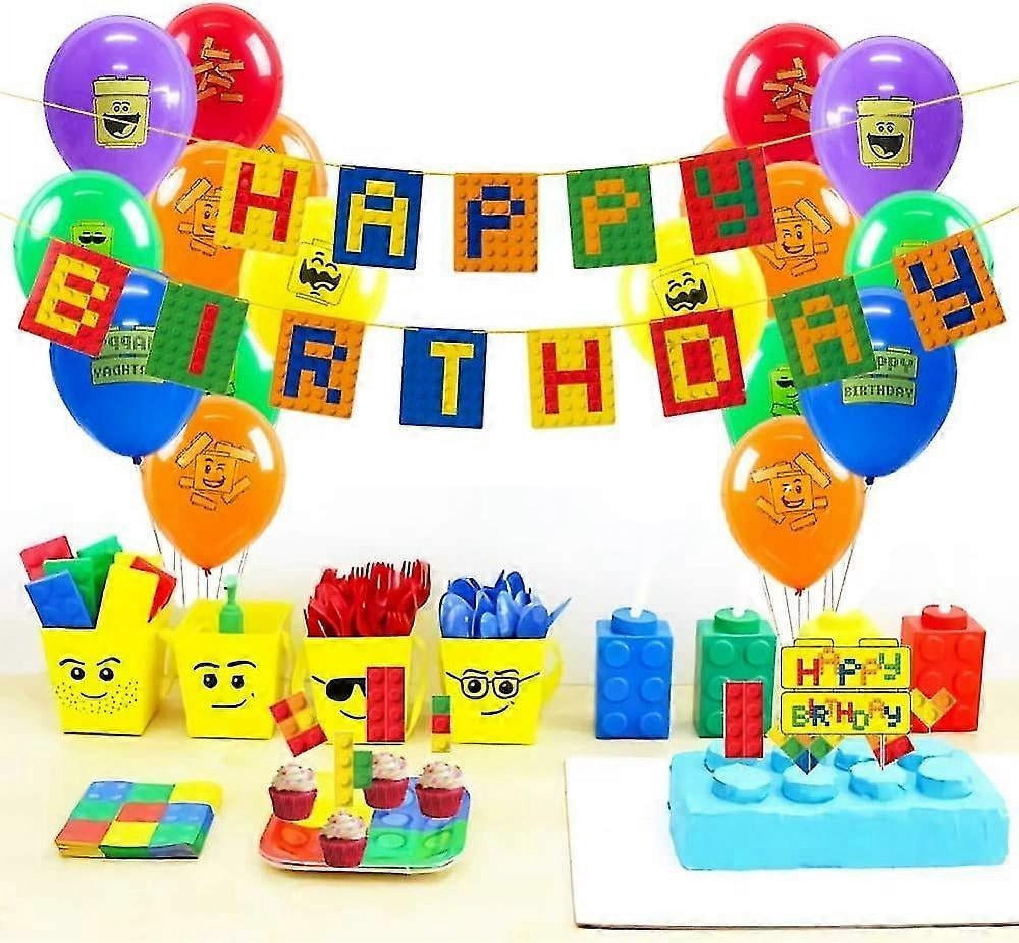 Building Blocks Party Decorations 28 Pcs: Banner, Balloons for Kids ...