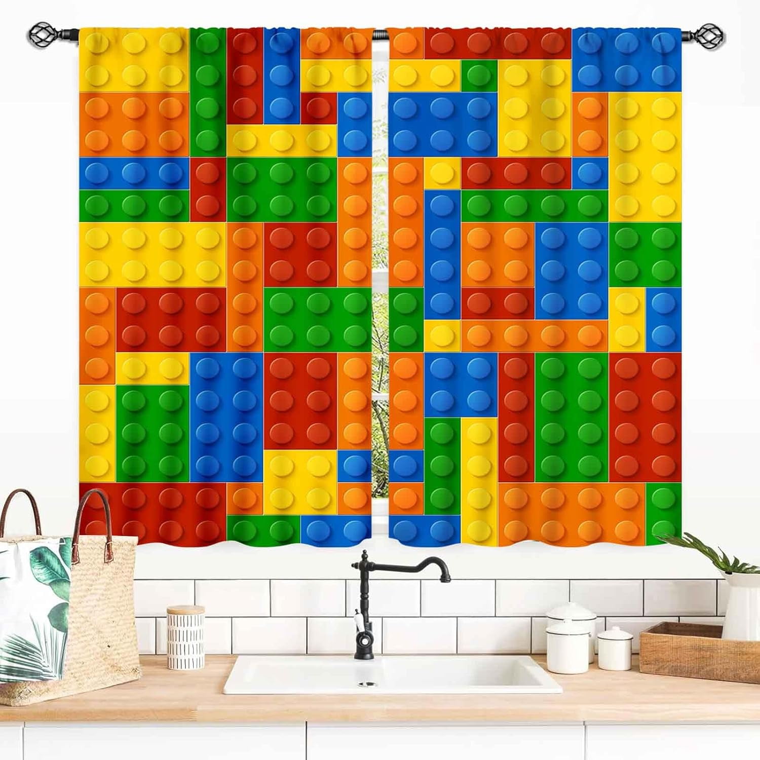 Building Blocks Toy Curtains for Boys Room, Abstract Colorful Plastic ...