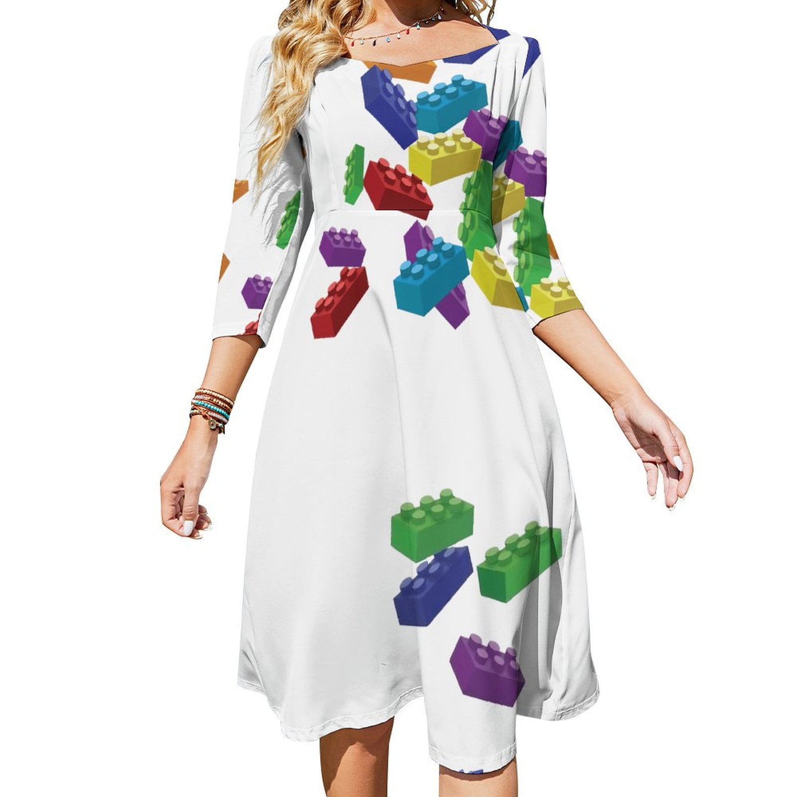 Building Blocks Women's Fall Dresses Casual Loose Flowy Swing Shift ...