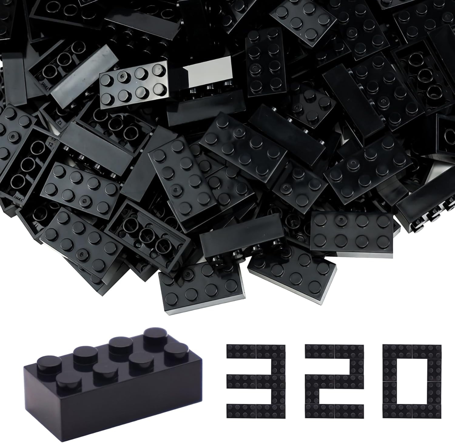 Building Bricks 2x4 Stud 320 Pcs, Black, Classic Building Blocks Set ...