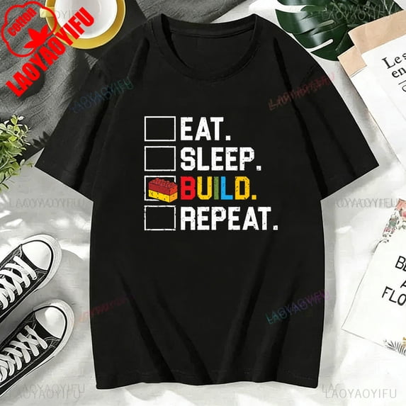 Building Bricks Blocks T-Shirt Men Women Cotton Funny Construction ...