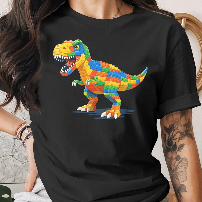 Building Bricks Dinosaur Shirt | Toy Block T-Rex Graphic Tee | Gift for ...