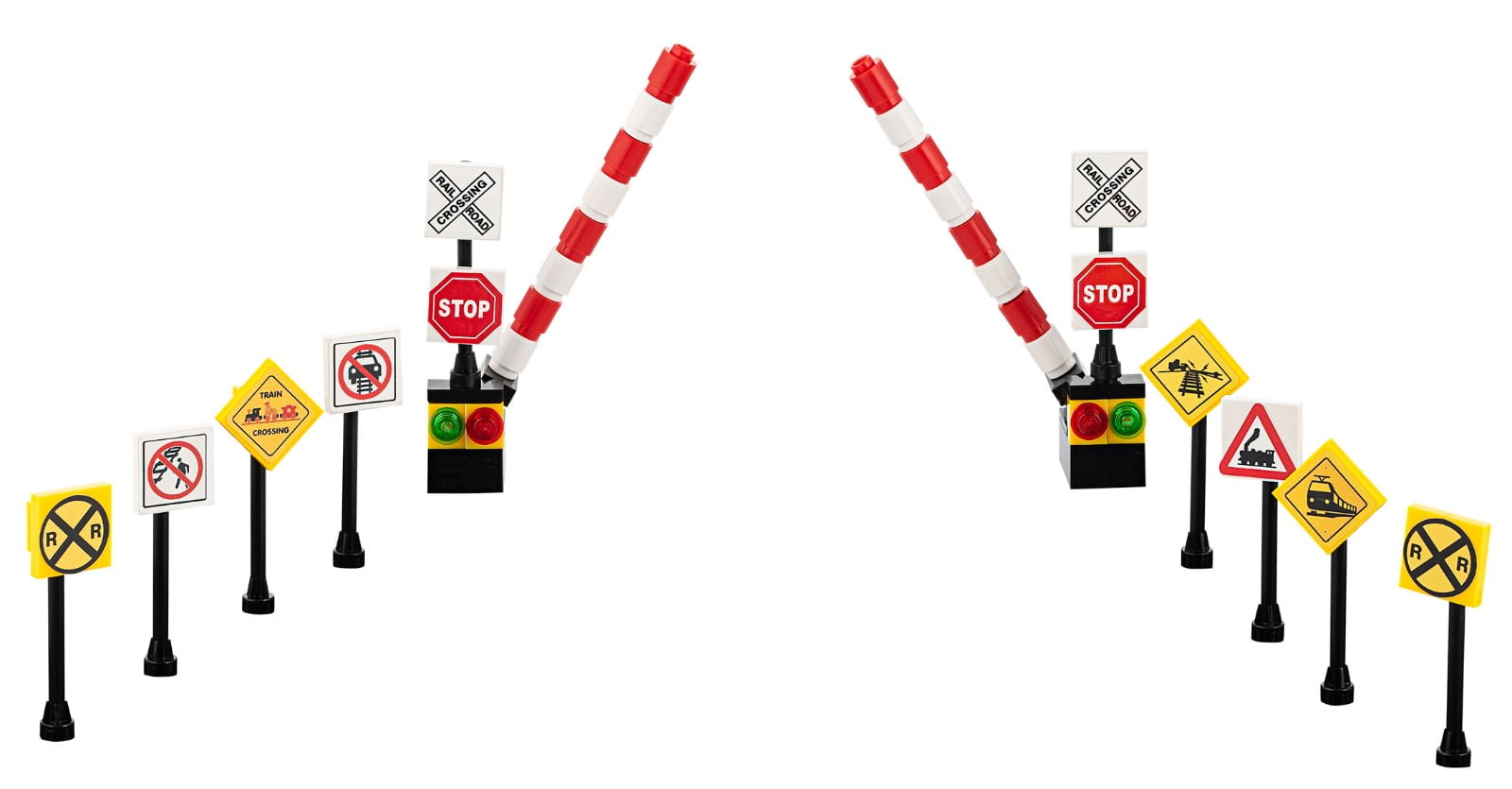 Building Blocks Railway Set: 8 Train Signs, 2 Gate Signals, Miniature ...