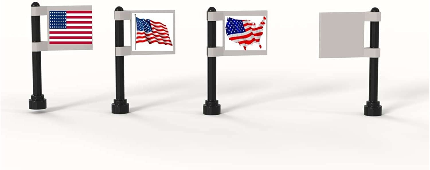Building Bricks Toys Custom American Flags Set with Pole 3 Pcs on 2x2 ...