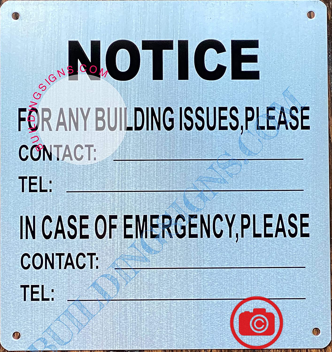 Building Contact Information Sign (Silver, Aluminium, 8.5X8 INCH) (ref ...