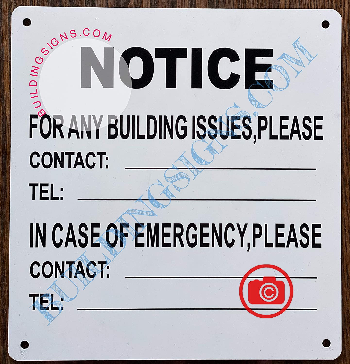 Building Contact Information Sign (White, Aluminium, 8.5X8 INCH) (ref ...