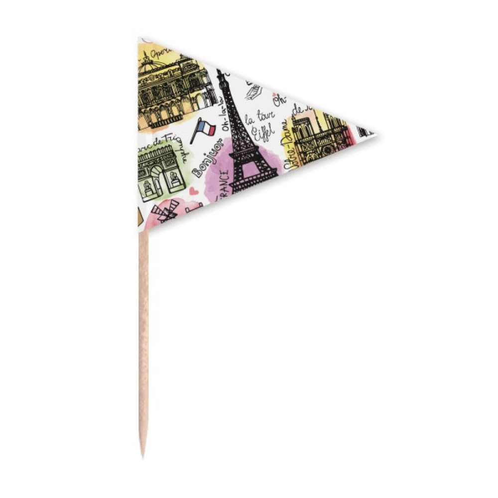 Building France Eiffel Tower Watercolor Toothpick Triangle Cupcake ...