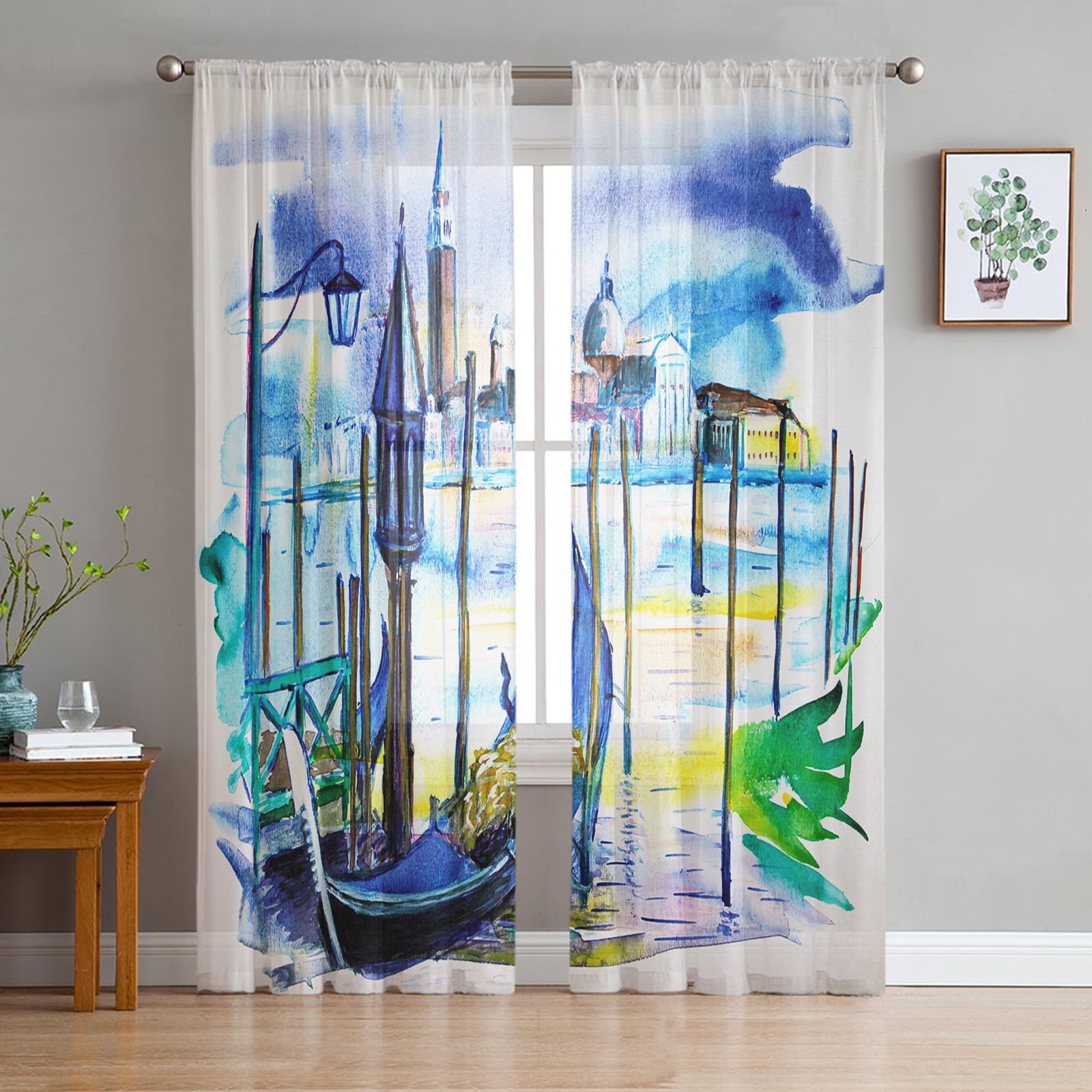 Building House Boat Watercolor Tulle Curtains for Living Room Bedroom ...