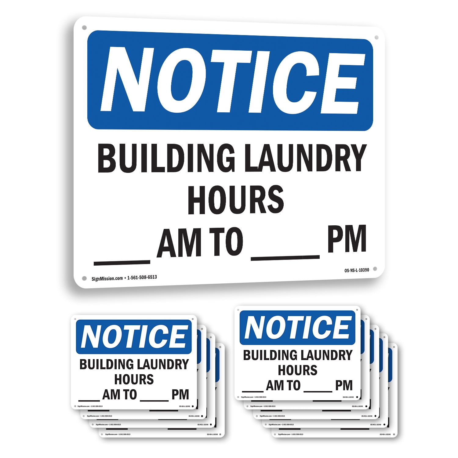 Building Laundry Hours ____ Am To ____ Pm OSHA Notice Aluminum Sign 10 ...