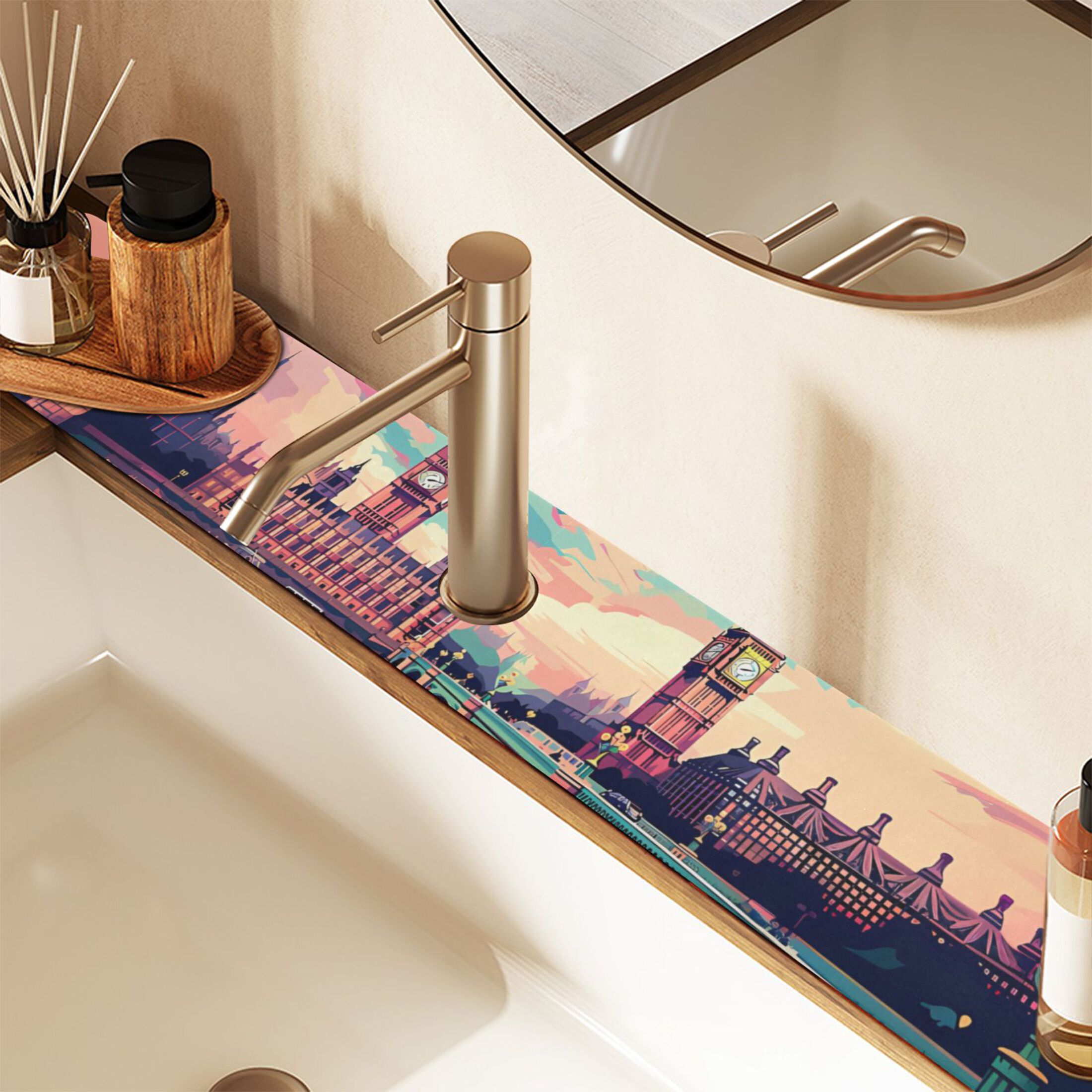 Building Ship Sea Bridge Sink Splash Guard Faucet Drying Mat 30"x5.4 ...