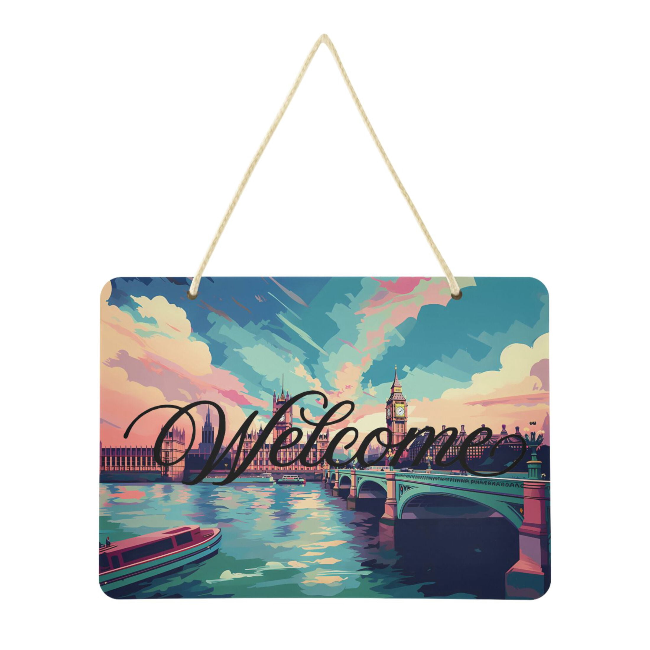 Building Ship Sea Bridge Welcome Sign Front Door PVC 14x10 inch Hanger ...