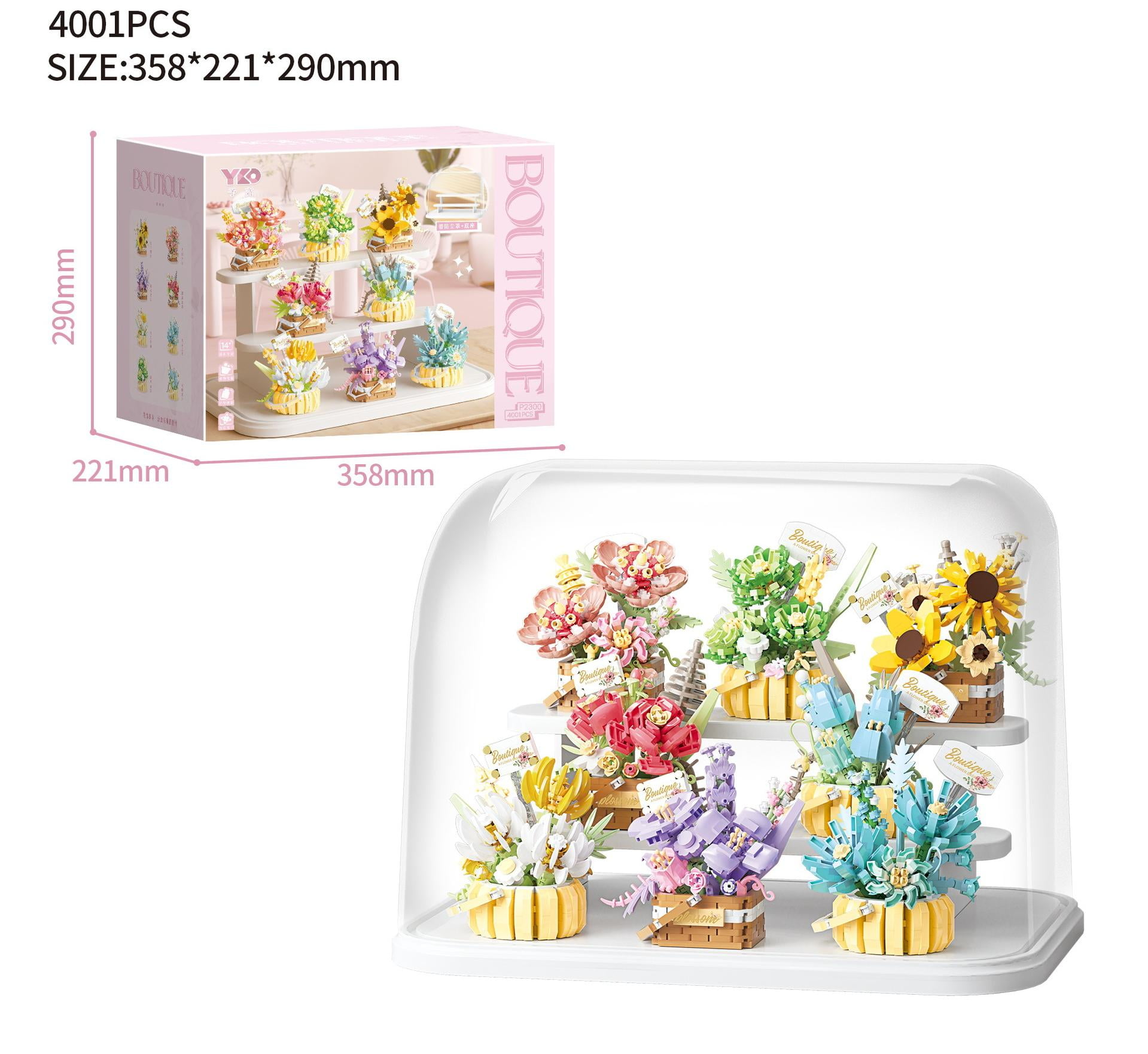 Building block flower DIY bouquet set of 8 shapes with dust cover ...