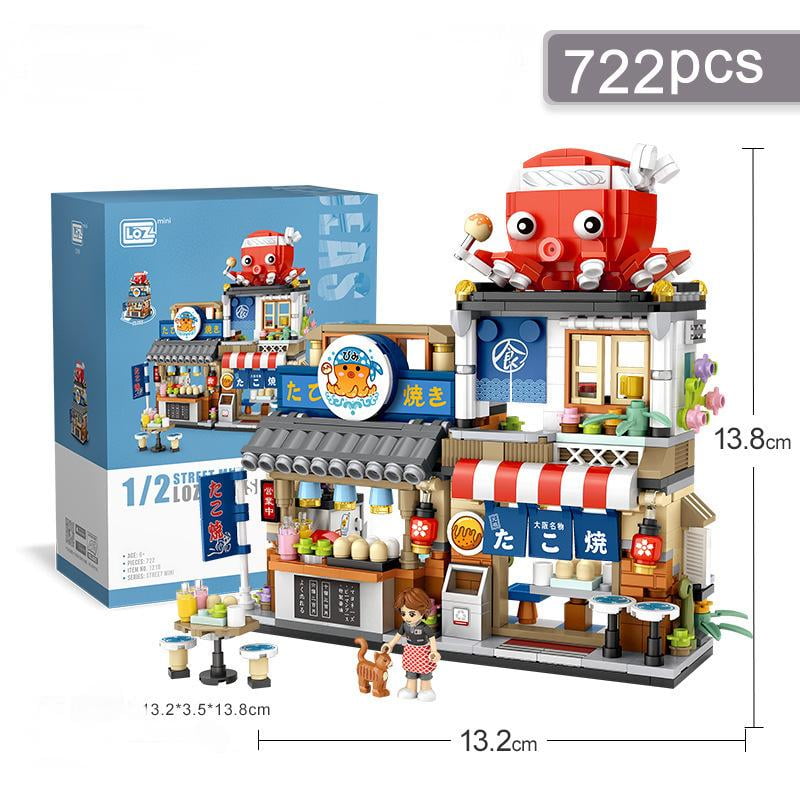Building blocks mini street view food store takoyaki shop panda tea house assembly building ...