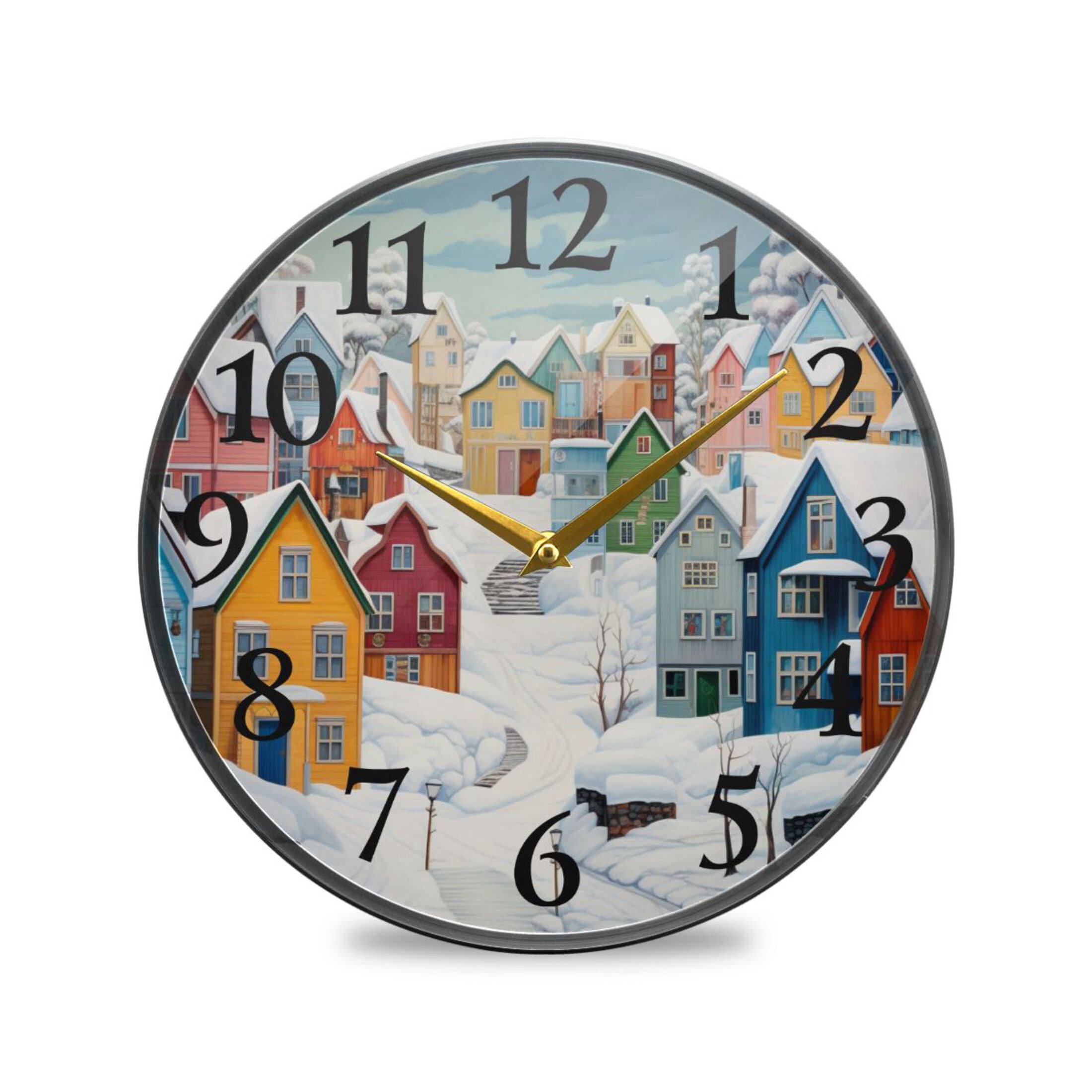 Buildings in Winter Wall Clocks Battery Operated 9.5 Inch Round Clock ...