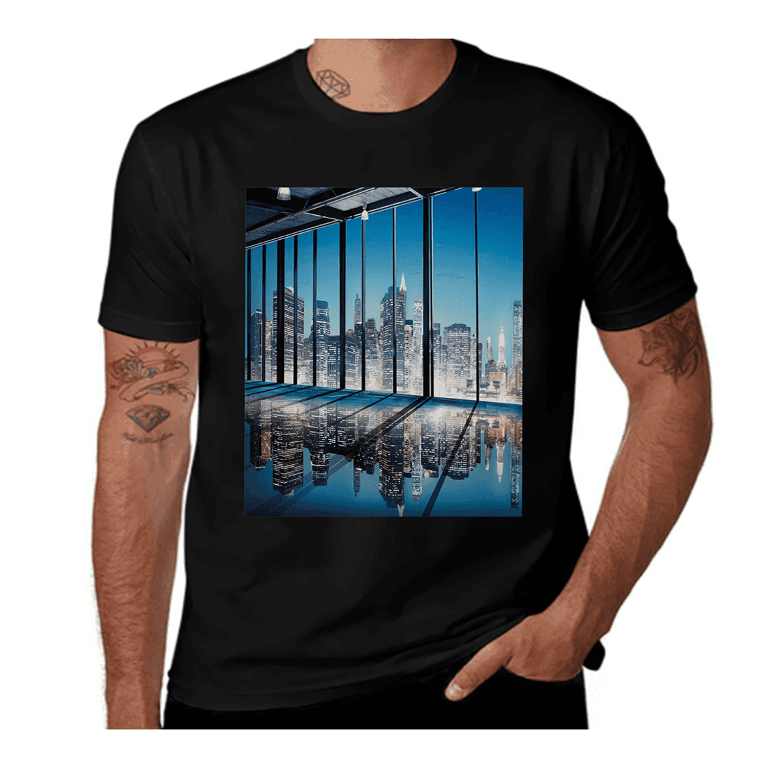 Buildings with Glass-Modern-White-Black-Blue Casual Streetwea Everyday ...