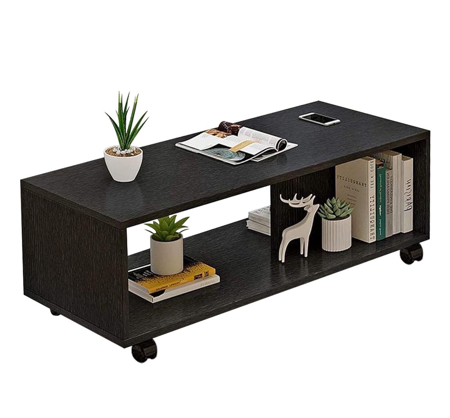 Buildream Engineered Wood Center Table with Wheels Open Rack Storage ...