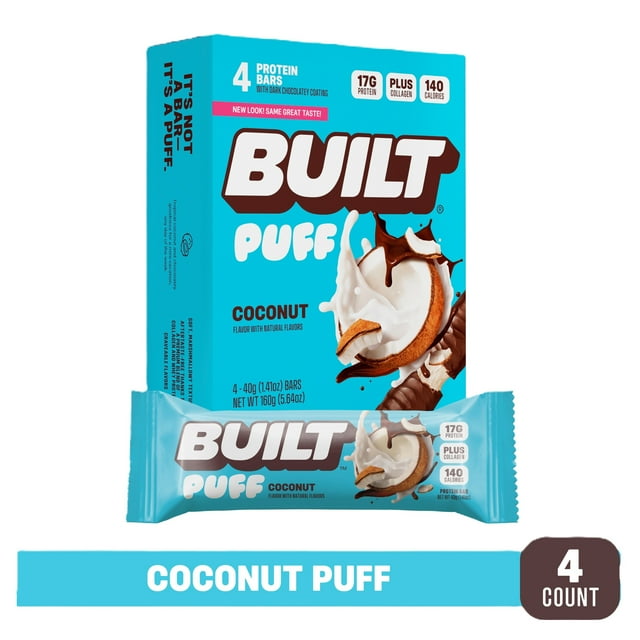 Built Bar Protein Bar, Coconut Puff, 17g Protein, Collagen, 140 ...