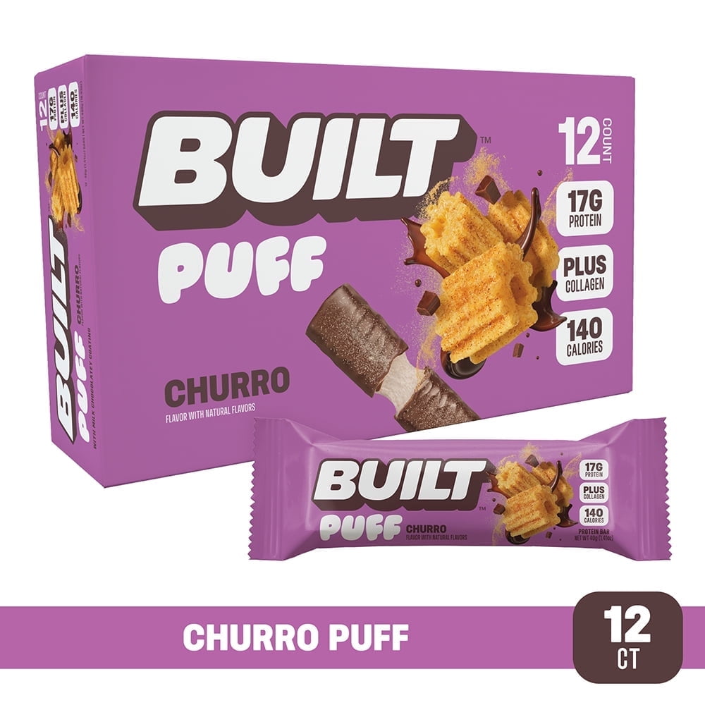 Built Bar, Churro Puff Protein Bars, Cinnamon Flavor, 12 Count, 17g ...