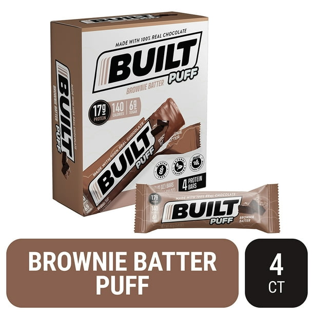 Built Bar Puff Protein Bar, Collagen, Gluten Free Brownie Batter, 1.41oz, 4 Count Box - Walmart ...