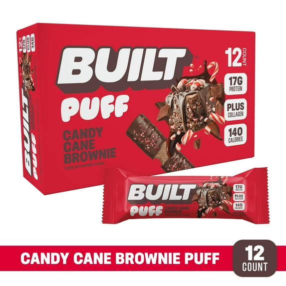 BUILT Bar, Puff Protein Snack Bars, Candy Cane Brownie, 17g Protein ...