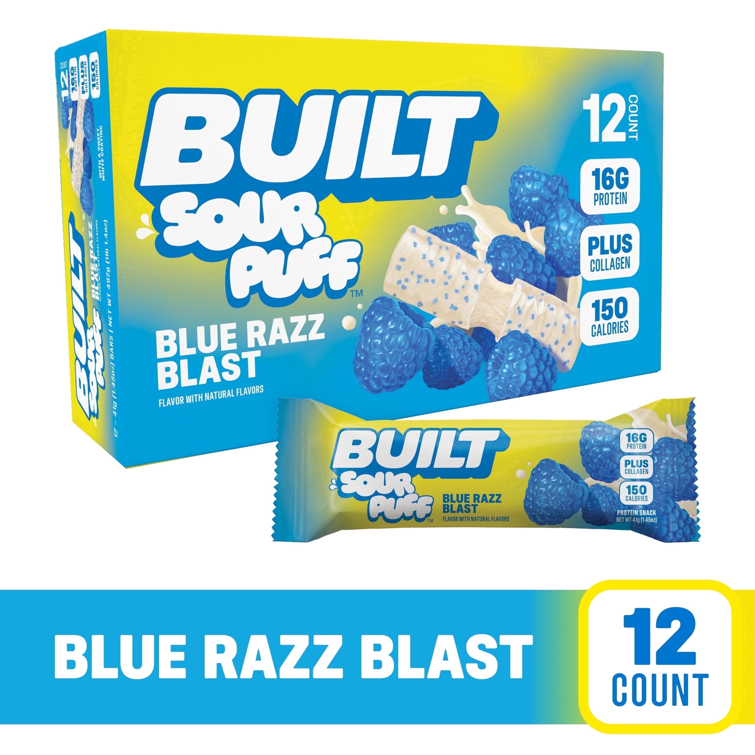 Built Bar, Sour Puff Protein Bars, Blue Razz Blast, 12ct - Walmart.com