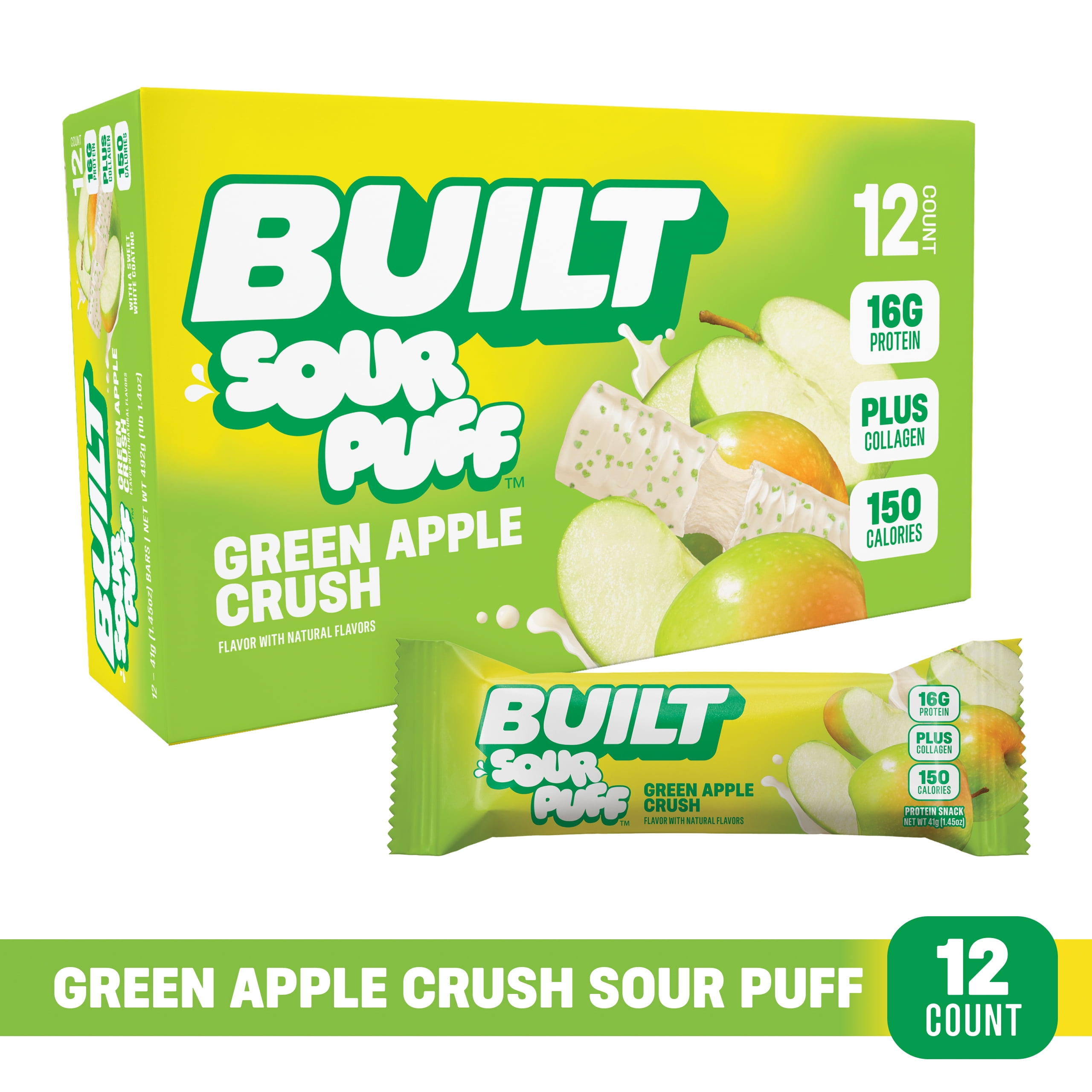 Built Bar Sour Puff Protein Bars, Green Apple Crush, Sour Candy Snacks ...