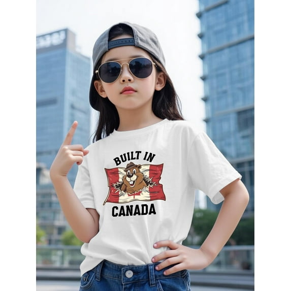 Built In Canada Girls' Cotton Short-Sleeve T-Shirt - Cute Beaver ...