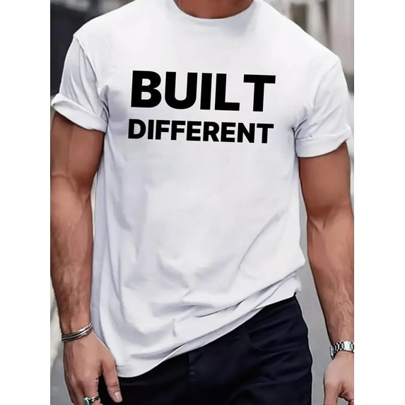 Built Different Print Tee Shirt, Tees For Men, Casual Short Sleeve T ...