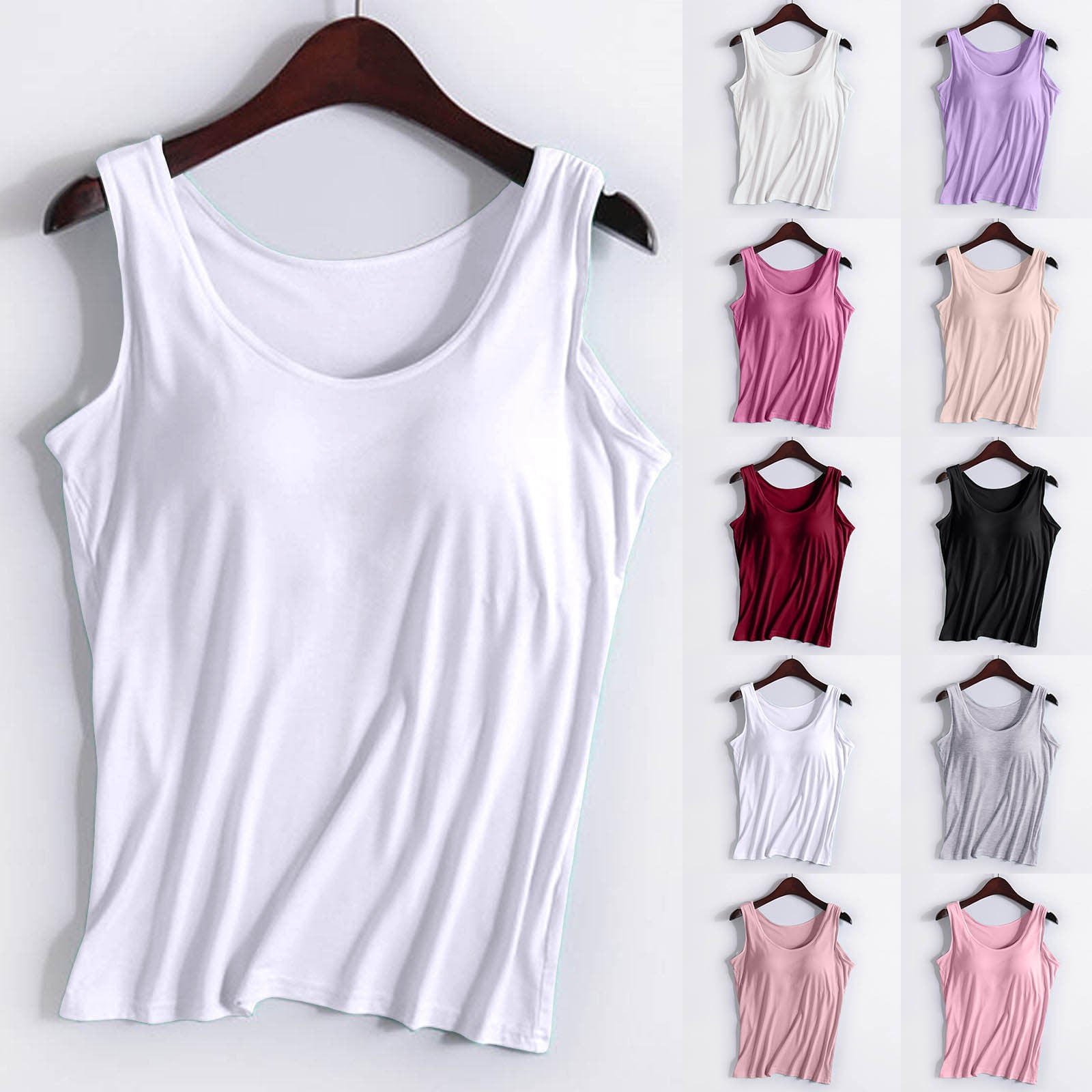 Built In Bra Tops for Women 2 In 1 Comfortable Classic Camisole with ...