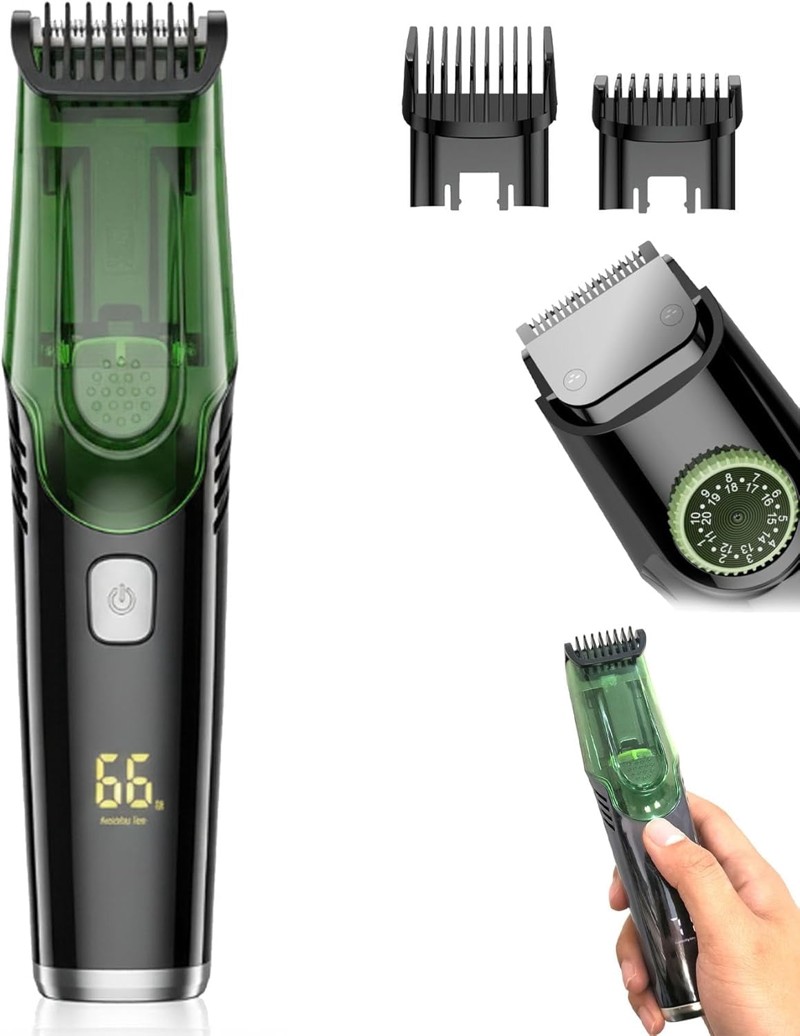 Built-In Vacuum Beard Trimmer for Men, Waterproof Rechargeable No-Mess ...