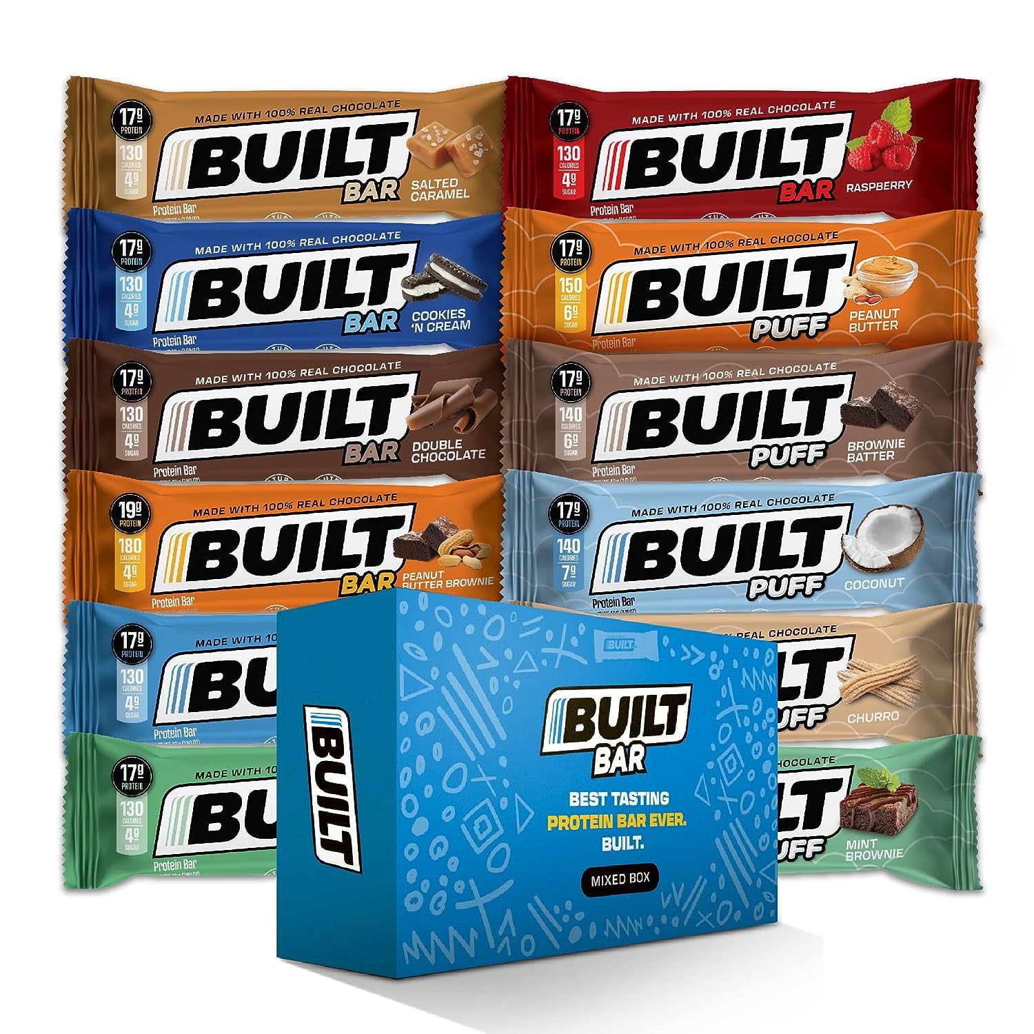 BUILT Protein Bars, Variety Pack, 12 Bars, Gluten Free, Protein Snacks, 17g High Protein ...