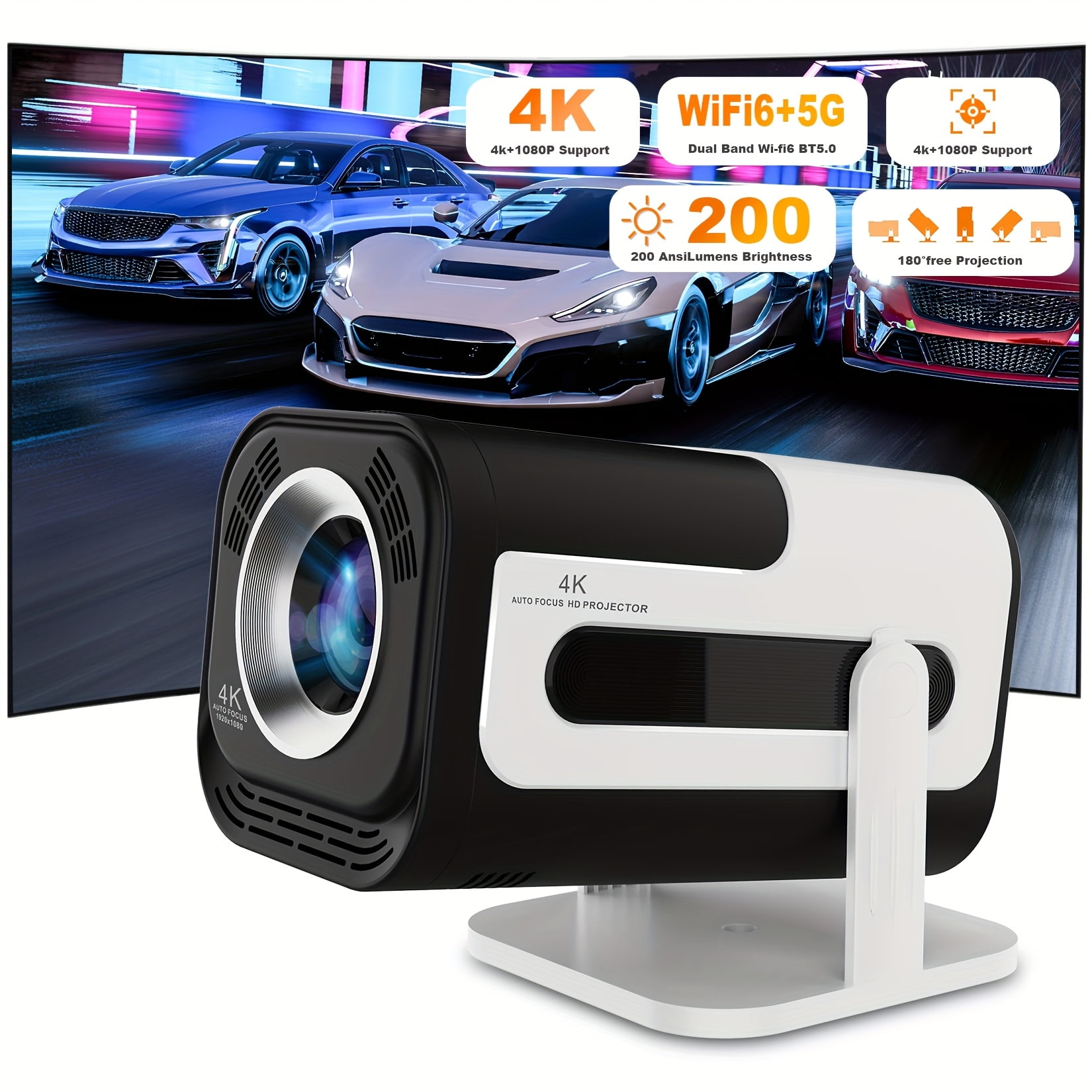 [Built-in Application] Projector, Native 720P Supports 4K, 1080P Full ...