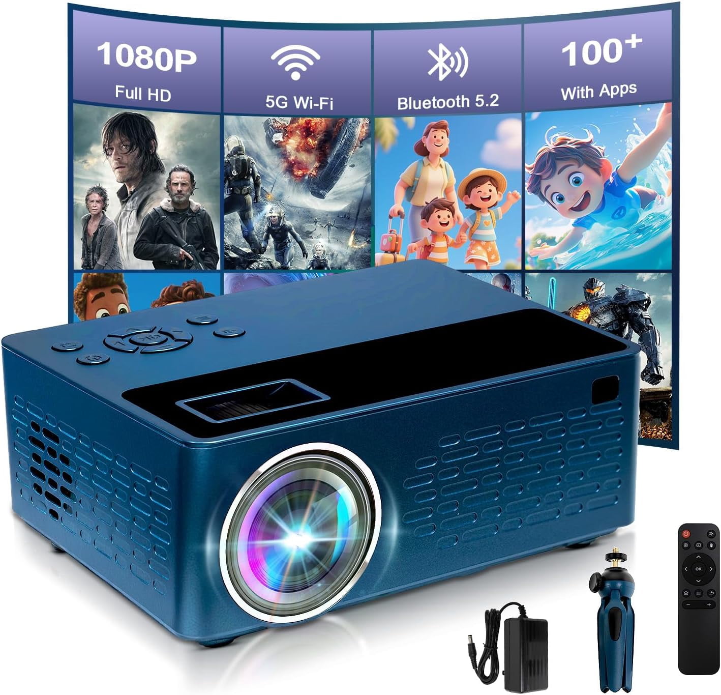 [Built-in Apps] 5G WiFi Bluetooth Smart Projector,Comes with a mini ...