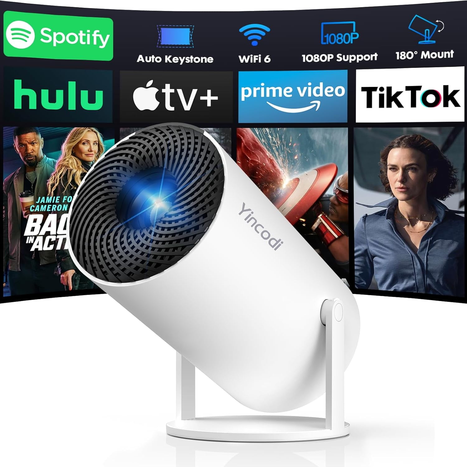 Built-in Apps & Auto Keystone Mini Projector, Portable Projector with ...