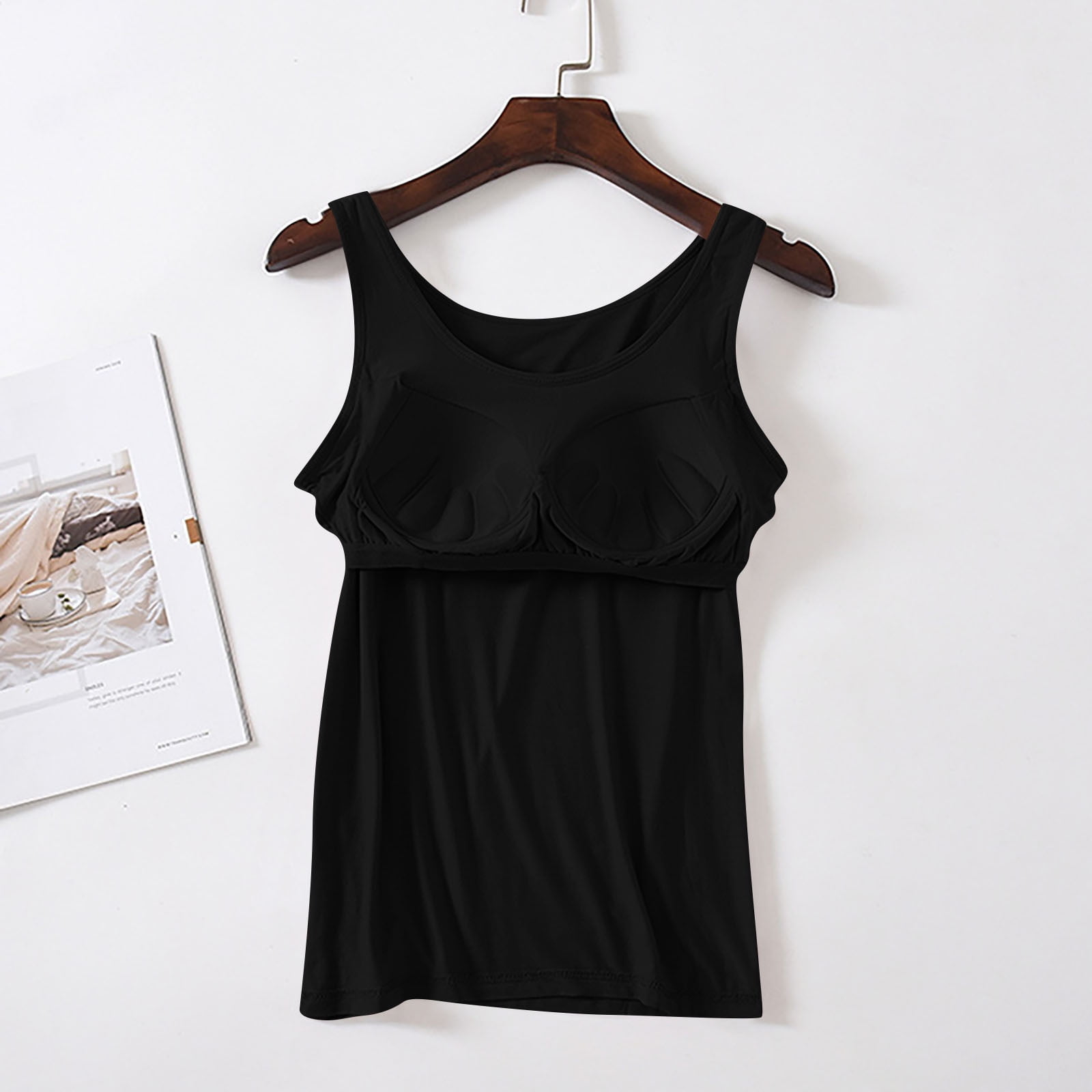 Built-in Bra Tank Tops for Women Slim Fit Basic Sleeveless Shirts ...